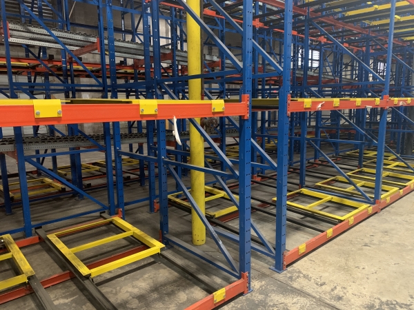 PUSH BACK 2 PALLETS DEEP; 3 PALLETS HIGH; 96 LONG BEAMS - PER PALLET ...