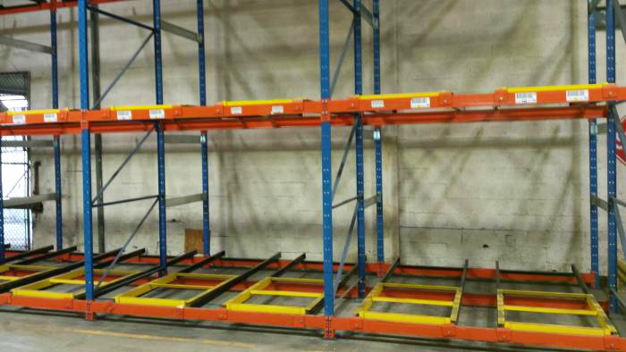 PUSH BACK 2 PALLETS DEEP; 3 PALLETS HIGH; 96 LONG BEAMS - PER PALLET ...